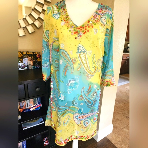 Dimri | Swim | Nwot Dimri Sequined Multicolor Paisley Coverup | Poshmark